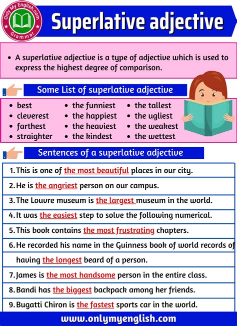 A Poster With Words Describing The Different Types Of Adjective In