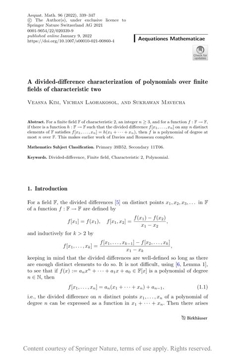 a divided difference characterization of polynomials over finite fields of characteristic two