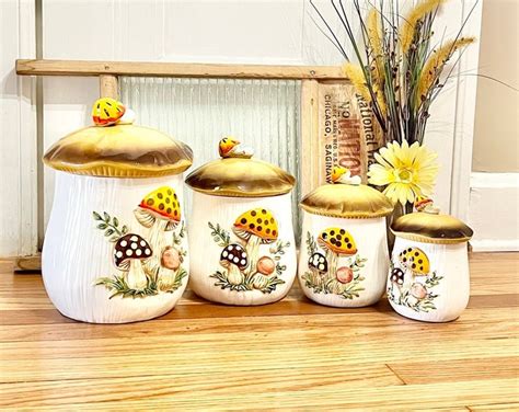 Vintage Merry Mushroom Ceramic Canister Set Of Four 4 Sears Merry