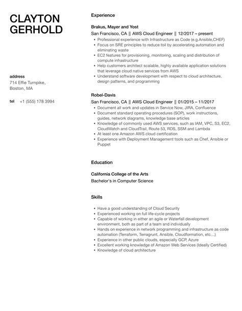 Aws Cloud Engineer Resume Samples Velvet Jobs