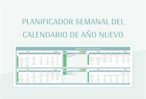 Plantilla de Formato Excel Planificador Semanal Del Calendario De Año