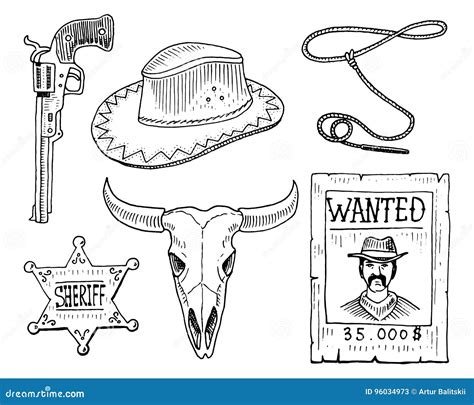 Wild West Rodeo Show Cowboy Or Indians With Lasso Hat And Gun