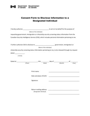 Fillable Online Csis Scrs Gc Consent Form To Disclose Information To A