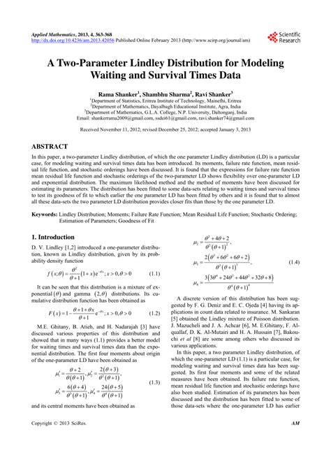 pdf a two parameter lindley distribution for modeling waiting and survival times data