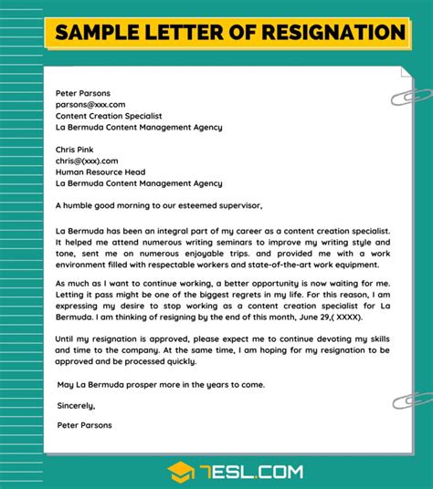 How To Write A Resignation Letter With An Expert Guide Sample Esl