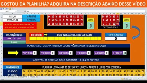 Planilha Lotomania Dezenas Garantia De Pontos Ou Lucre
