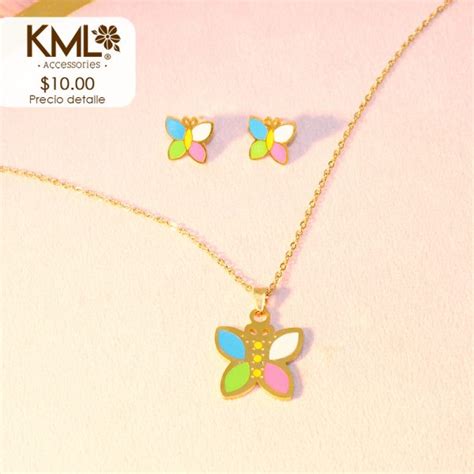 SET DORADO MARIPOSA PEQUE A DE COLORES KML ACCESORIOS