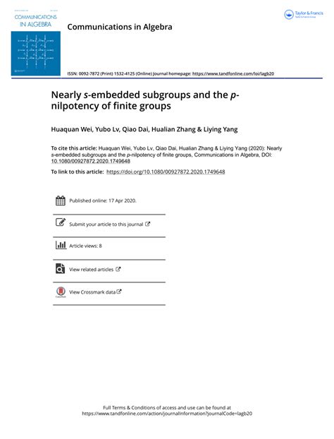 pdf nearly s embedded subgroups and the p nilpotency of finite groups