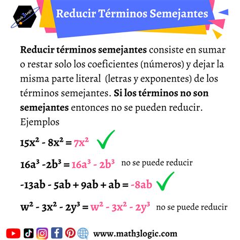 Reducir términos semejantes Expresiones algebraicas Expresiones