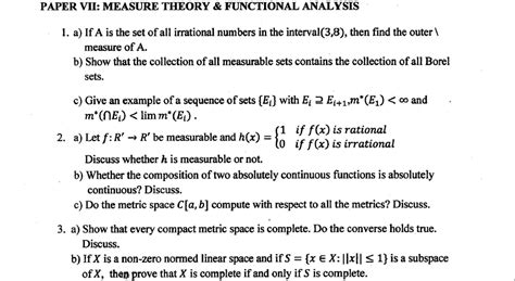 solved paper vii measure theory and functional analysis 1 a