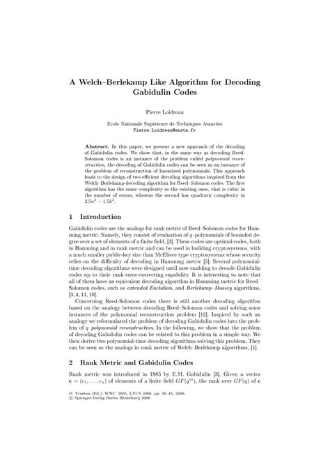 pdf a welch berlekamp like algorithm for decoding gabidulin codes
