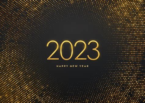 Feliz año nuevo 2023 números de lujo metálicos dorados 2023 sobre fondo