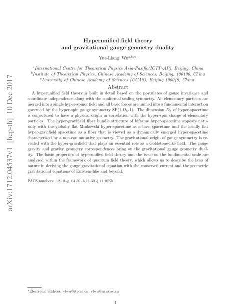 pdf hyperunified field theory and gravitational gauge geometry duality