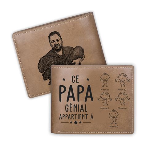 À Papa Portefeuille 5 Prénoms Personnalisée avec 5 Enfants Classique