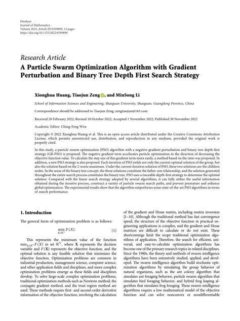 pdf a particle swarm optimization algorithm with gradient perturbation and binary tree depth