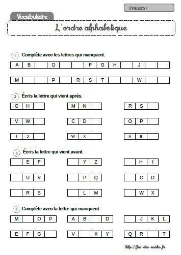Ranger les mots dans l ordre alphabétique CP CE1 CE2