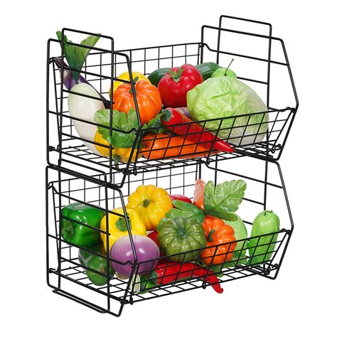 Giikin Stackable Wire Baskets Tier Stacking Pantry Storage Basket