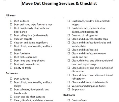 Printable Move Out Cleaning Checklist