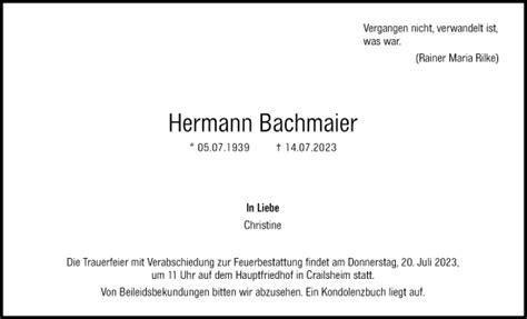 Traueranzeigen von Hermann Bachmaier Südwest Presse Trauer