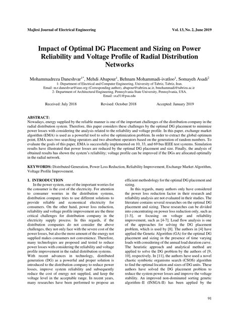 pdf impact of optimal dg placement and sizing on power reliability and voltage profile of