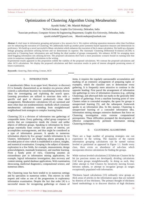 pdf optimization of clustering algorithm using metaheuristic dokumen tips