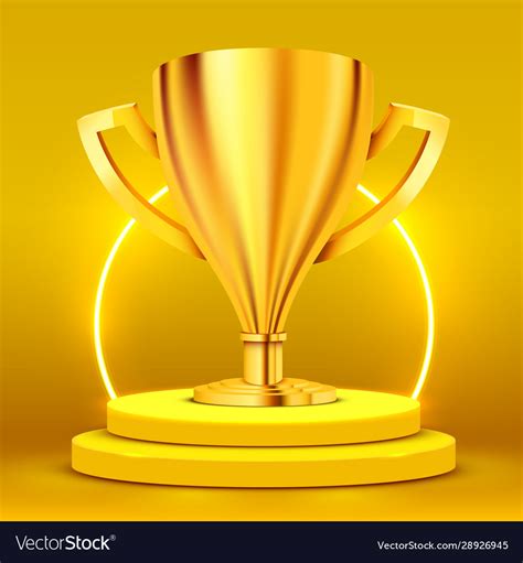 Realistic Golden Trophy On Round Podium Royalty Free Vector