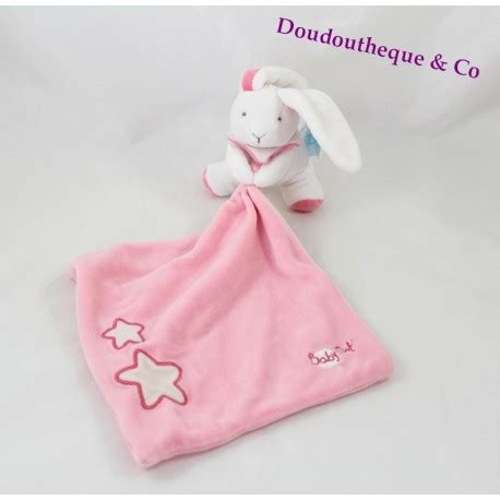 Doudou mouchoir lapin BABY NAT Luminescent rose étoile brille dans