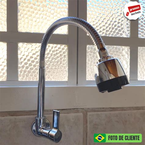 Torneira de Cozinha Gourmet de Parede Flexível 1 4 de Volta Cromo