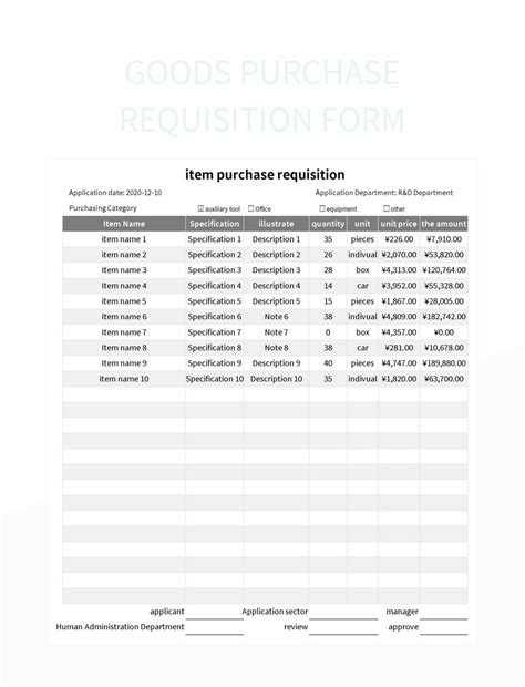 Goods Purchase Requisition Form Excel Template And Google Sheets File