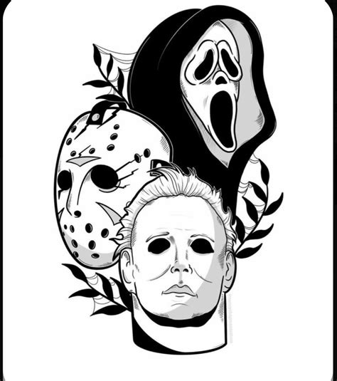 A Black And White Drawing Of Two People With Masks On Their Heads One
