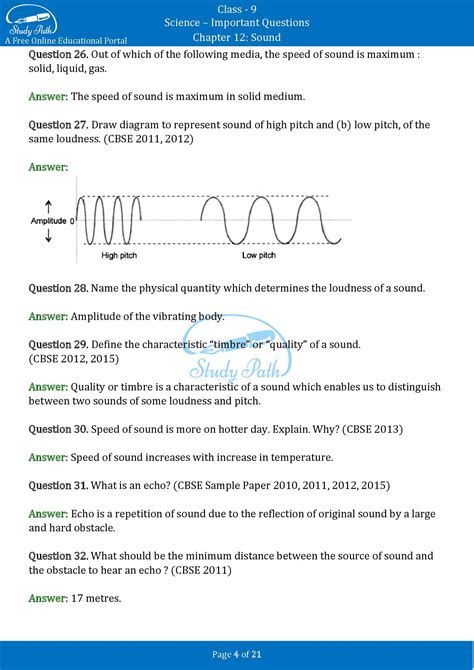 Important Questions For Class 9 Science Chapter 12 Sound Study Path
