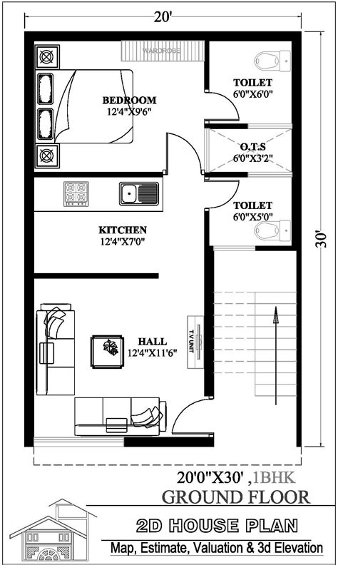 20X30 House Plan Best 600 Sqft 1bhk 2bhk House Plans