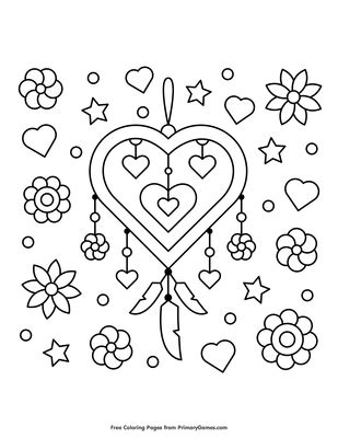 Heart Shaped Dream Catcher Coloring Page FREE Printable PDF From