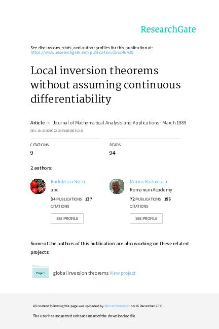 pdf local inversion theorems without assuming continuous differentiability marius radulescu