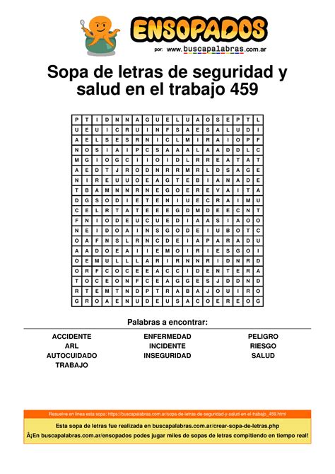 Sopa De Letras De Seguridad Y Salud En El Trabajo 459 Sopa De Letras