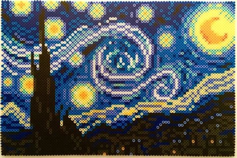 Starry Night Perler Bead Art By Purpleoverlord Perler Beads Perler Riset