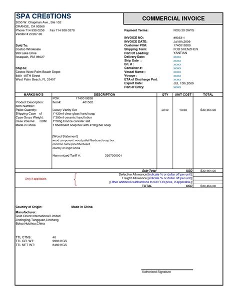 Formato De Factura Comercial