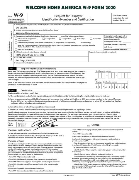 2020 W9 Form Printable