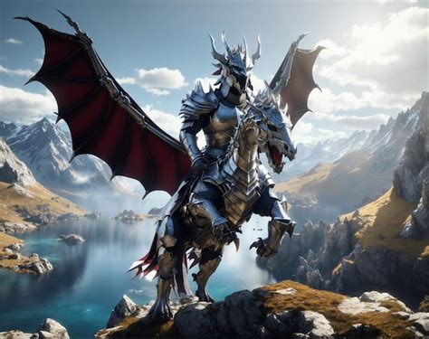 Premium AI Image A Knight Riding Dragon 3d Realistic