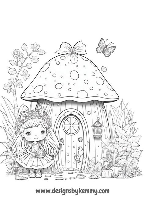 Free Fairy House Coloring Page For Adults Designs By Kemmy Garden
