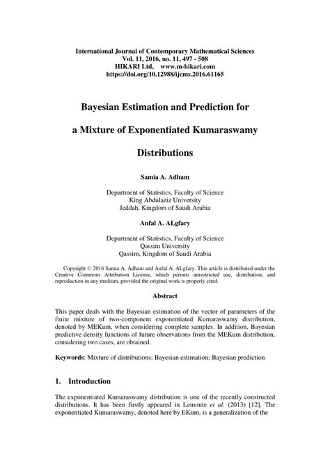 pdf bayesian estimation and prediction for a mixture of exponentiated kumaraswamy distributions