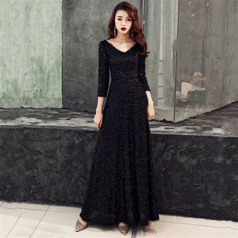 Black Long Sleeve Lace Evening Dresses Party For Weddings Sexy Plus Size Women Ladies Elegant