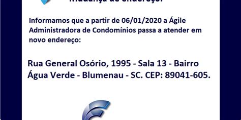 Comunicado mudança de endereço ÁGILE
