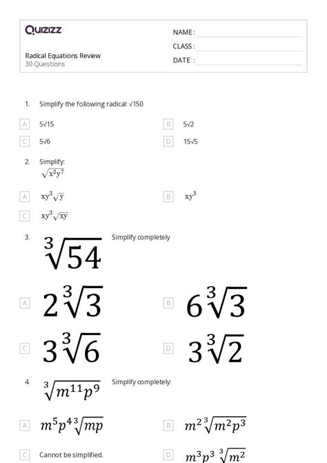 Radical Equations And Functions Worksheets On Quizizz Free