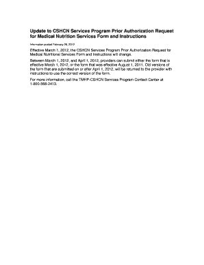 Fillable Online Update To CSHCN Services Program Prior Authorization