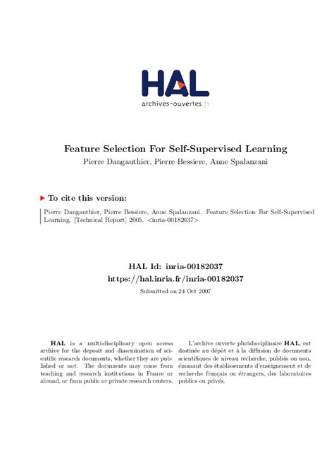 pdf feature selection for self supervised learning pierre bessiere