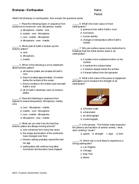 Fillable Online Brainpop Earthquakes Fax Email Print Pdffiller