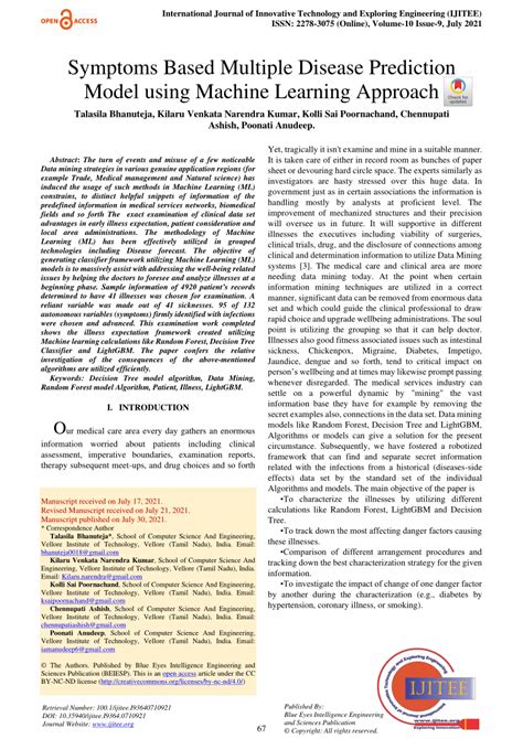 pdf symptoms based multiple disease prediction model using machine learning approach