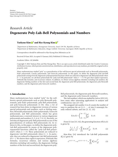 pdf degenerate poly lah bell polynomials and numbers