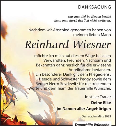 Traueranzeigen Von Reinhard Wiesner Trauer Anzeigen De